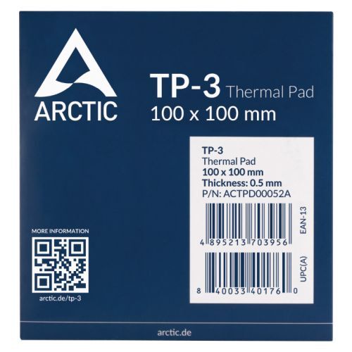 Arctic TP 3 Premium Performance Gap Filler Thermal Pad Single Easy Installation 100 x 100 mm 0.5 mm Thick Blue Burton Computers